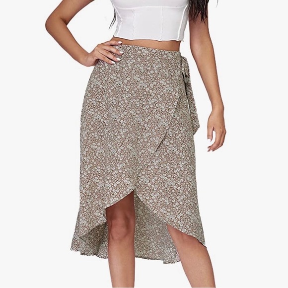 SHEIN | Skirts | Shein Floral High Waisted Wrap Skirt | Poshmark